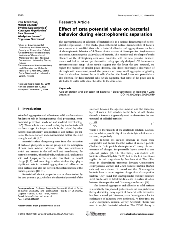 (PDF) Effect of zeta potential value on bacterial behavior during ...
