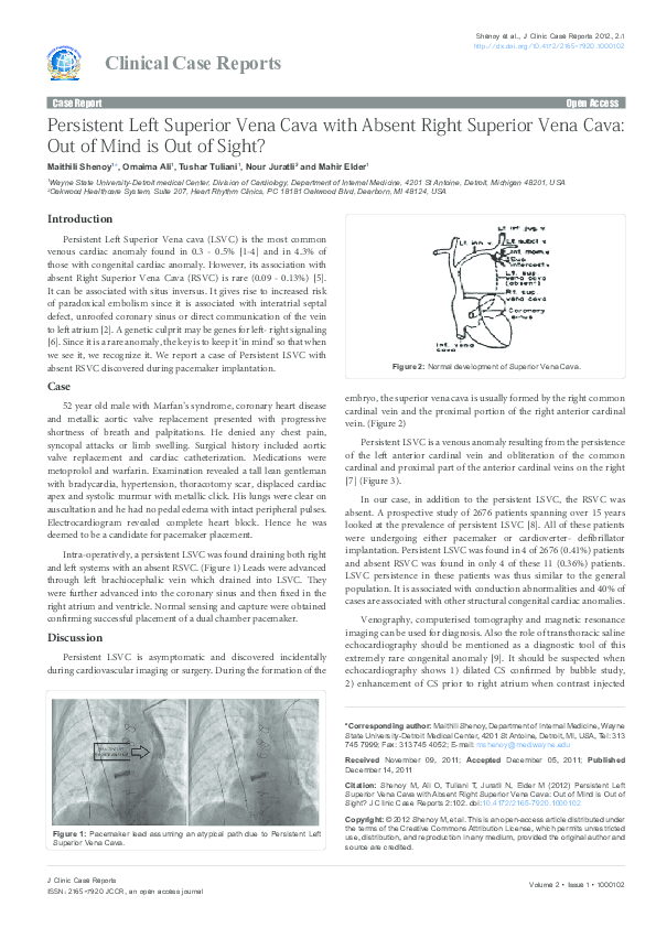 (PDF) Persistent Left Superior Vena Cava With Absent Right Superior ...