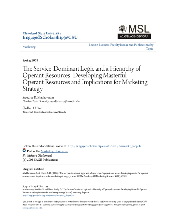 (PDF) The service-dominant logic and a hierarchy of operant resources ...