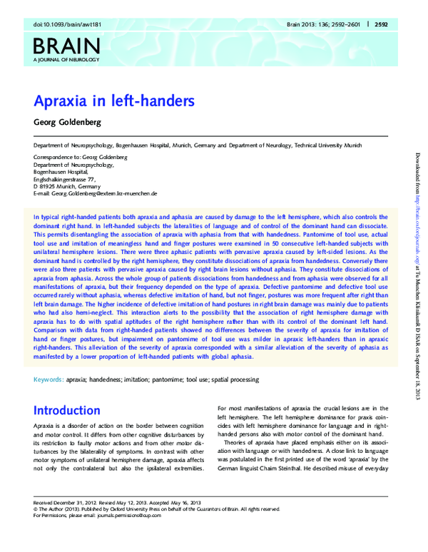 (PDF) Apraxia in left-handers