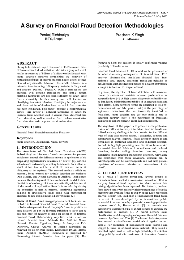 (PDF) A Survey on Financial Fraud Detection Methodologies
