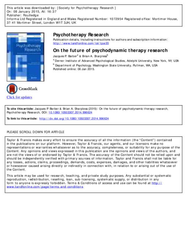 (PDF) On the future of psychodynamic therapy research