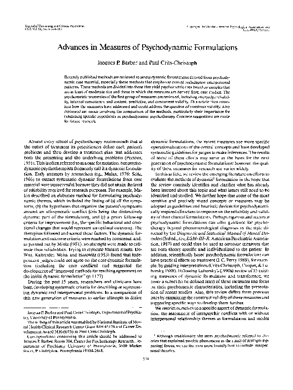 (PDF) Advances in measures of psychodynamic formulations