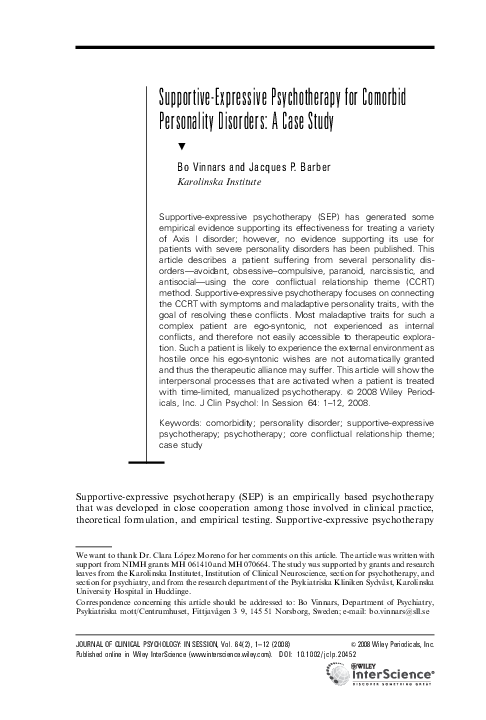(PDF) Supportive-expressive psychotherapy for comorbid personality ...