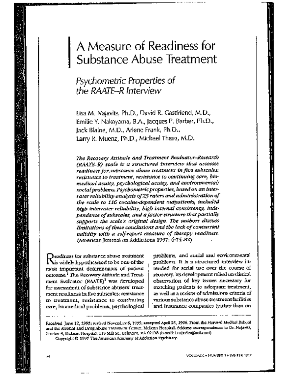 (PDF) A Measure of Readiness for Substance Abuse Treatment