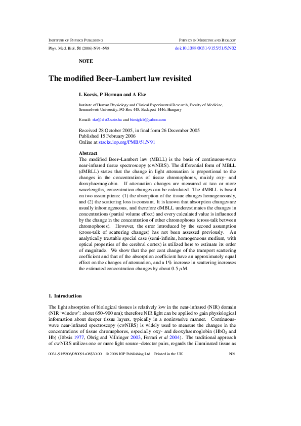 (PDF) The modified Beer–Lambert law revisited