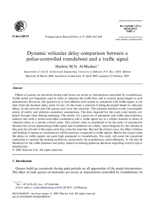 Pdf Dynamic Vehicular Delay Comparison Between A Police Controlled