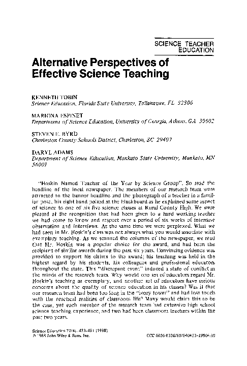 (PDF) Alternative perspectives of effective science teaching