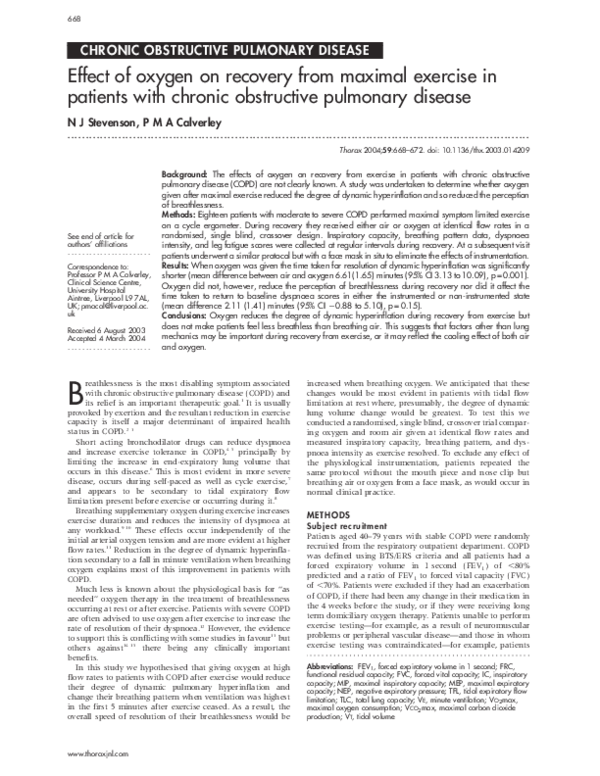 (PDF) Effect of oxygen on recovery from maximal exercise in patients ...