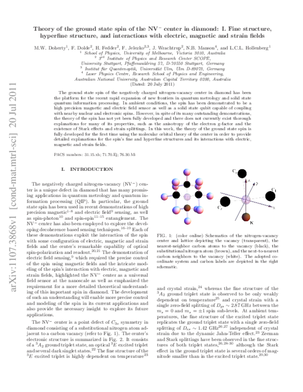 (PDF) Theory of the ground-state spin of the NV - center in diamond