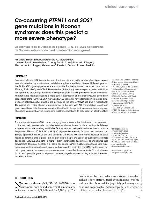 (PDF) Co-occurring PTPN11 and SOS1 gene mutations in Noonan syndrome ...