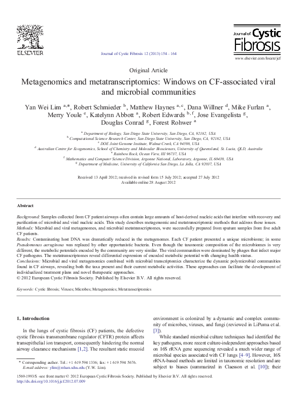 Pdf Metagenomics And Metatranscriptomics Windows On Cf Associated Viral And Microbial Communities