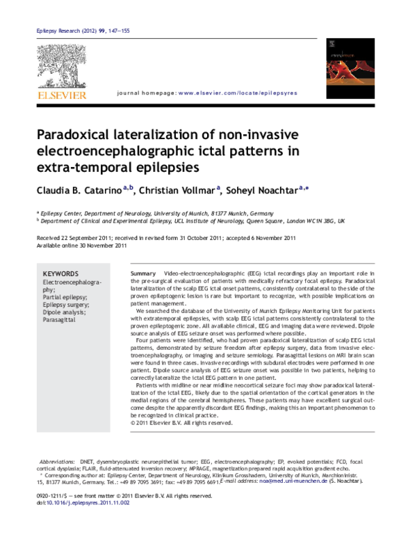 Pdf Paradoxical Lateralization Of Non Invasive Electroencephalographic Ictal Patterns In Extra