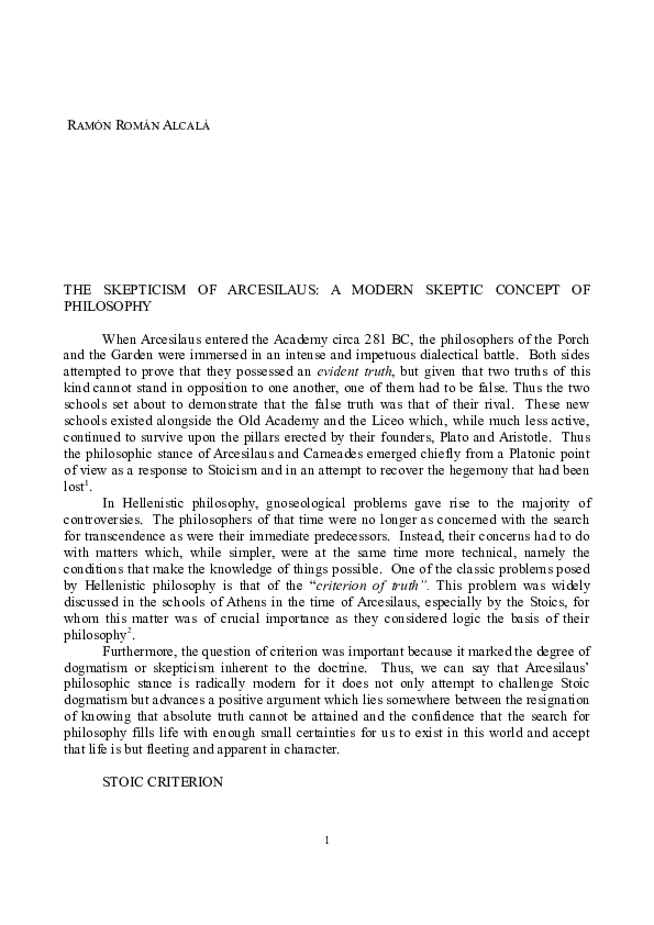 (DOC) THE SKEPTICISM OF ARCESILAUS: A MODERN SKEPTIC CONCEPT OF PHILOSOPHY