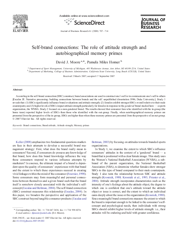 (PDF) Self-brand connections: The role of attitude strength and ...