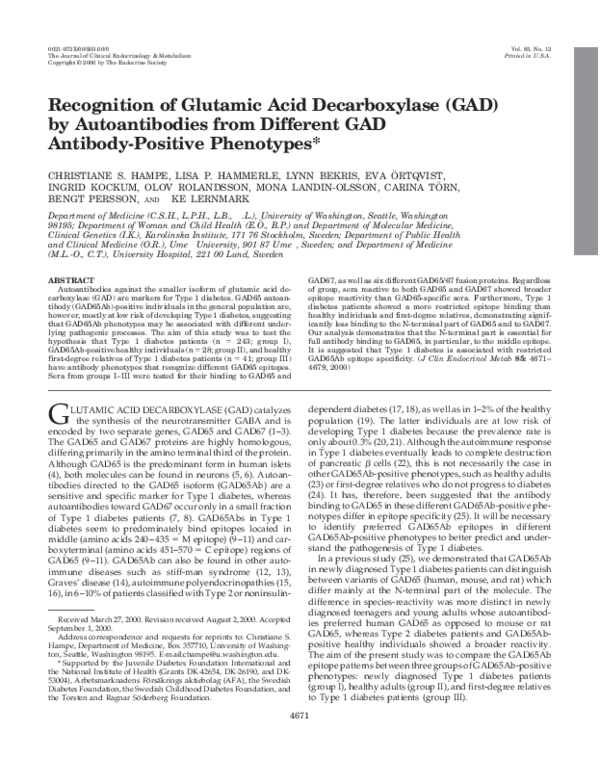 (PDF) Recognition of Glutamic Acid Decarboxylase (GAD) by ...