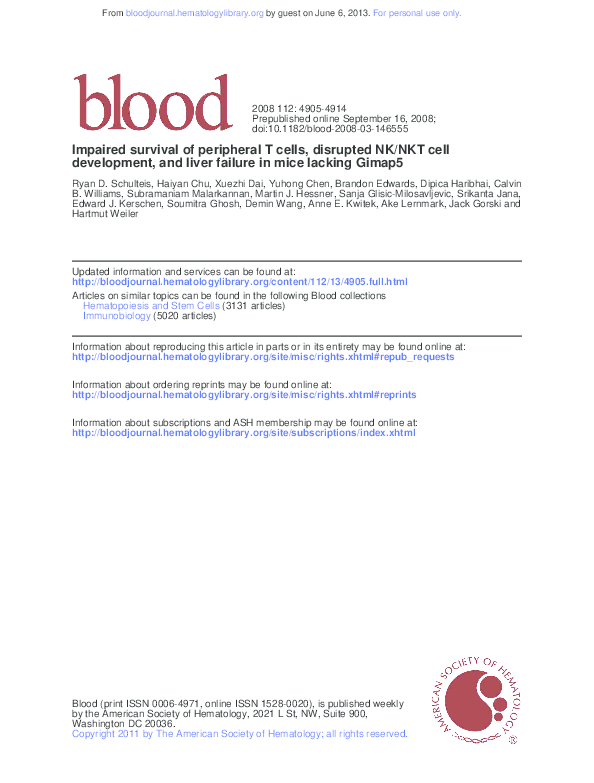 (PDF) Impaired survival of peripheral T cells, disrupted NK/NKT cell ...