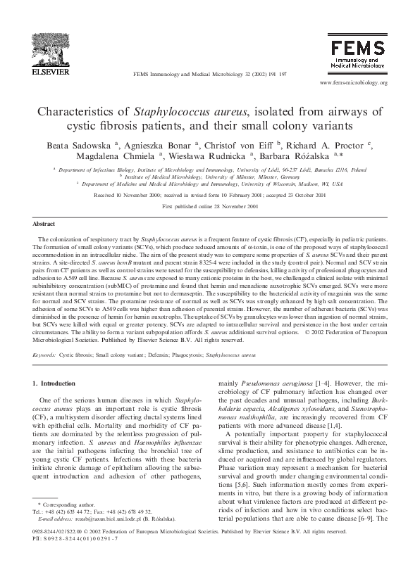 (PDF) Characteristics of Staphylococcus aureus , isolated from airways ...