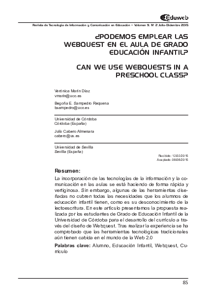 (PDF) PODEMOS EMPLEAR LAS WEBQUEST EN EL AULA DE GRADO EDUCACIÓN INFANTIL? CAN WE USE WEBQUESTS ...