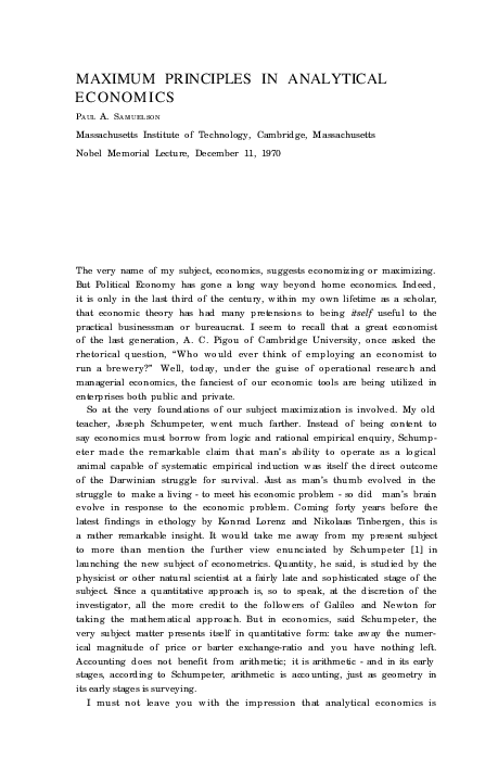 (PDF) MAXIMUM PRINCIPLES IN ANALYTICAL ECONOMICS