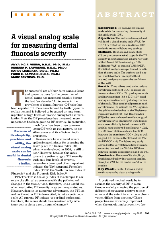 (PDF) A visual analog scale for measuring dental fluorosis severity