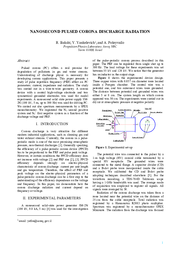 (PDF) Nanosecond Pulsed Corona Discharge Radiation