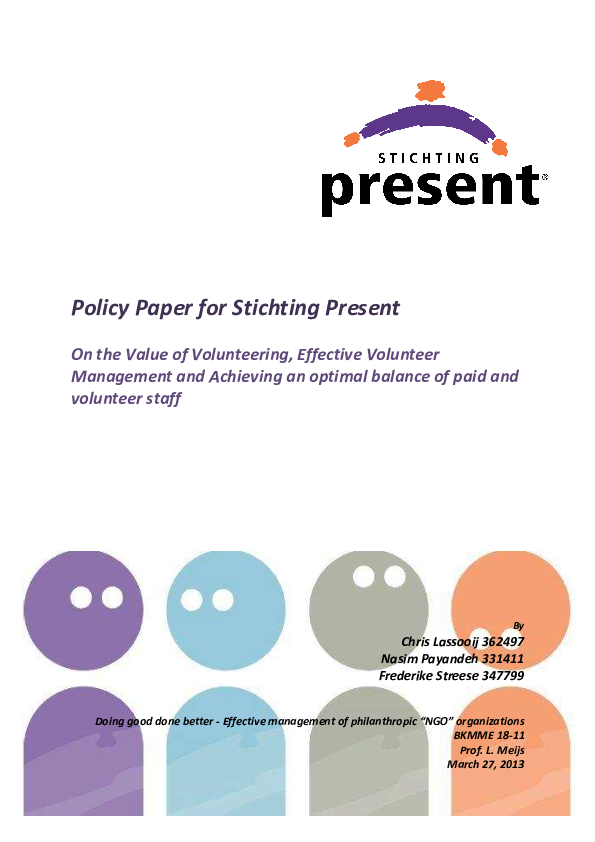 (PDF) Policy Paper for Stichting Present: On the Value of Volunteering ...