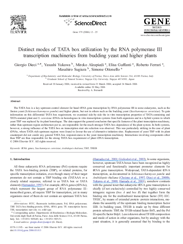 (PDF) Distinct modes of TATA box utilization by the RNA polymerase III ...