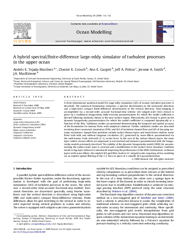 (PDF) A hybrid spectral/finite-difference large-eddy simulator of turbulent processes in the ...