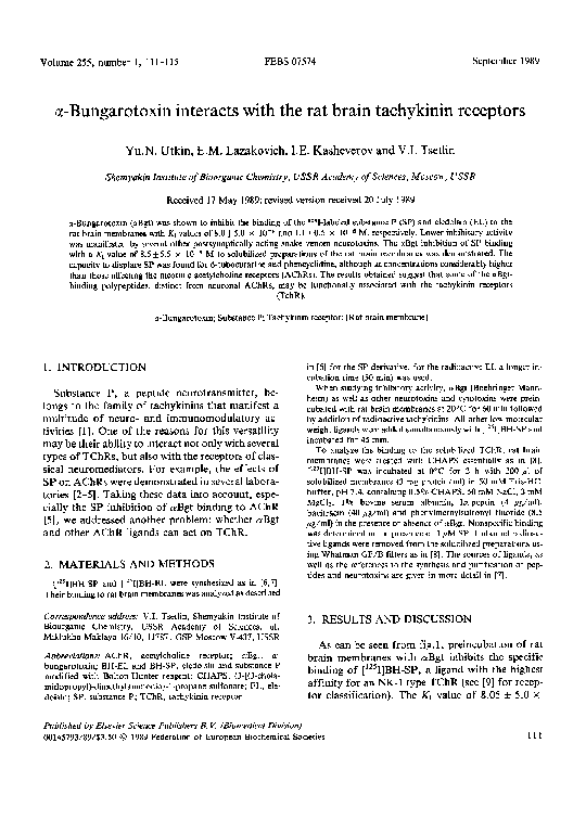 (PDF) α-Bungarotoxin interacts with the rat brain tachykinin receptors