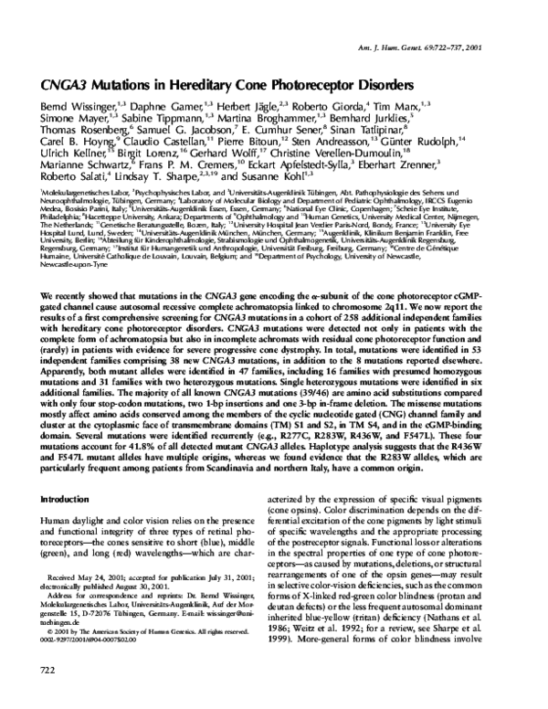 (PDF) CNGA3 Mutations in Hereditary Cone Photoreceptor Disorders