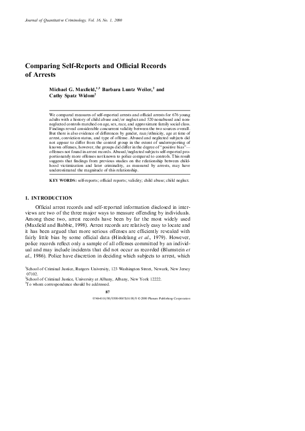 (PDF) Comparing Self-Reports and Official Records of Arrests