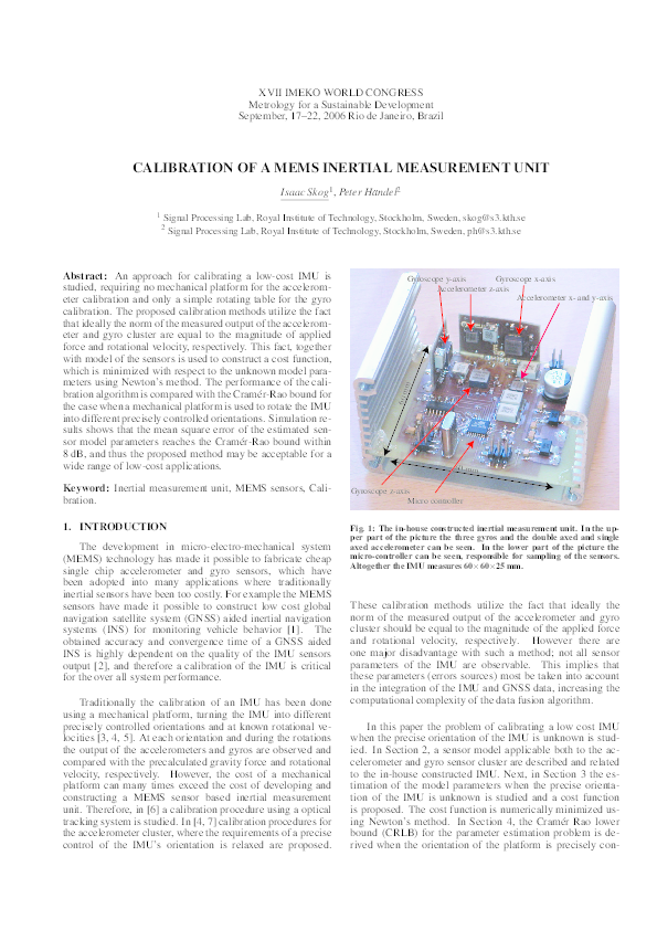 Pdf Calibration Of A Mems Inertial Measurement Unit