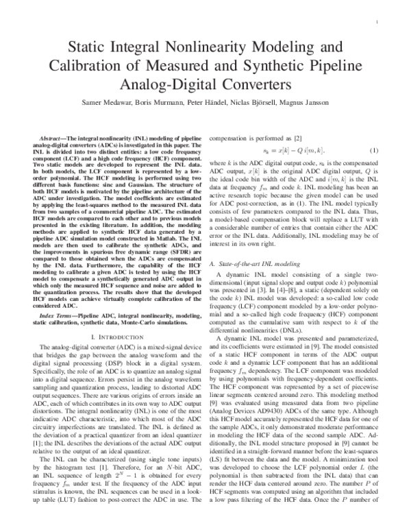 Pdf Static Integral Nonlinearity Modeling And Calibration Of Measured And Synthetic Pipeline