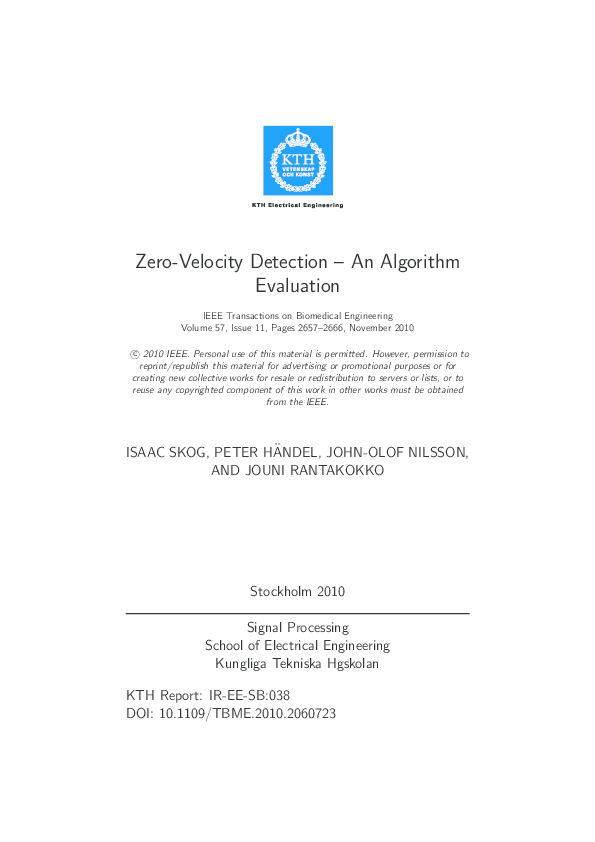 (PDF) Zero-Velocity Detection—An Algorithm Evaluation