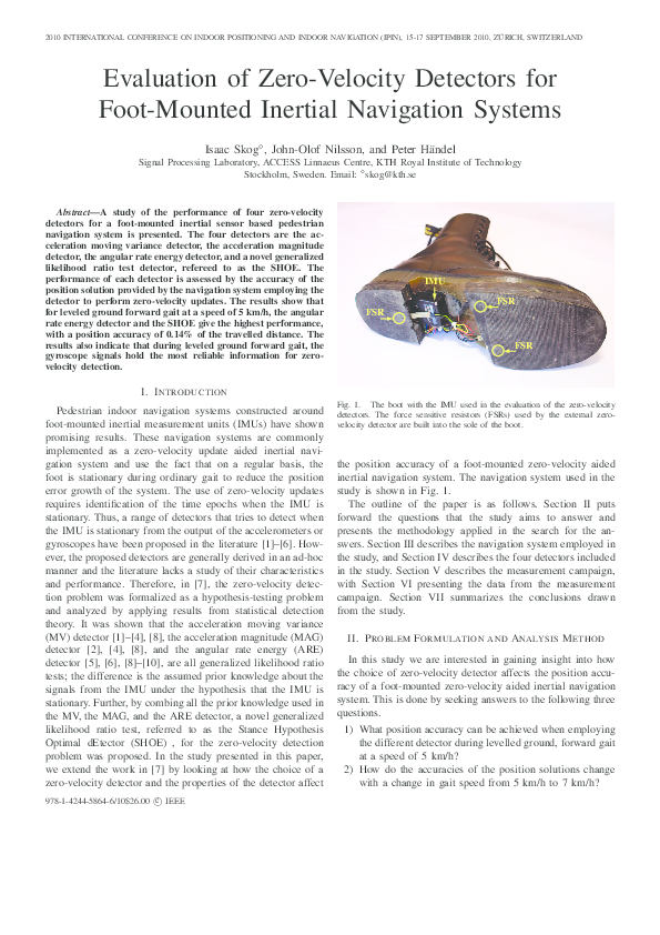 (PDF) Evaluation of zero-velocity detectors for foot-mounted inertial navigation systems