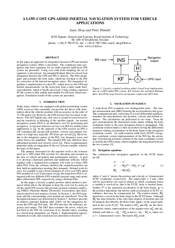 (PDF) A low-cost GPS aided inertial navigation system for vehicle ...