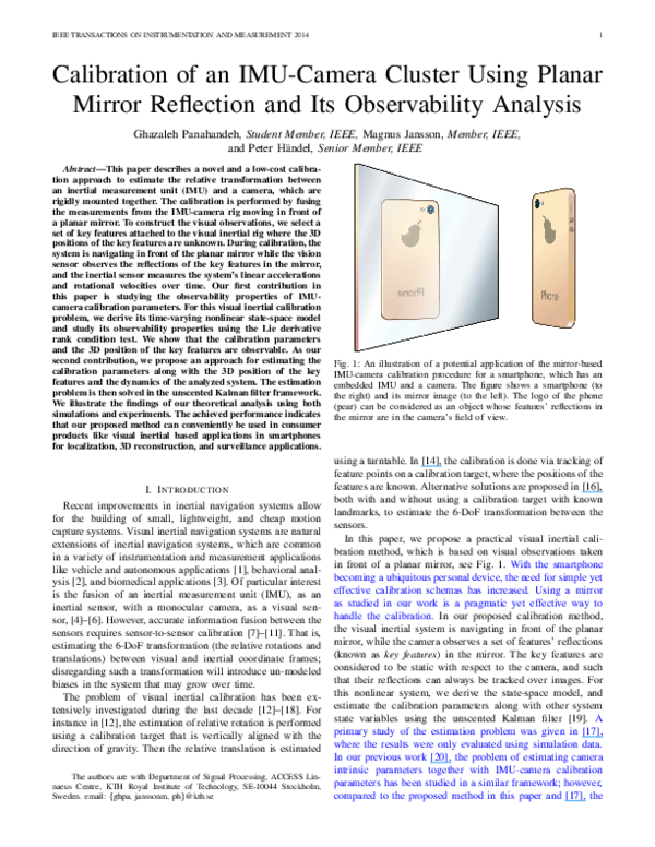 Pdf Calibration Of An Imu Camera Cluster Using Planar Mirror Reflection And Its Observability