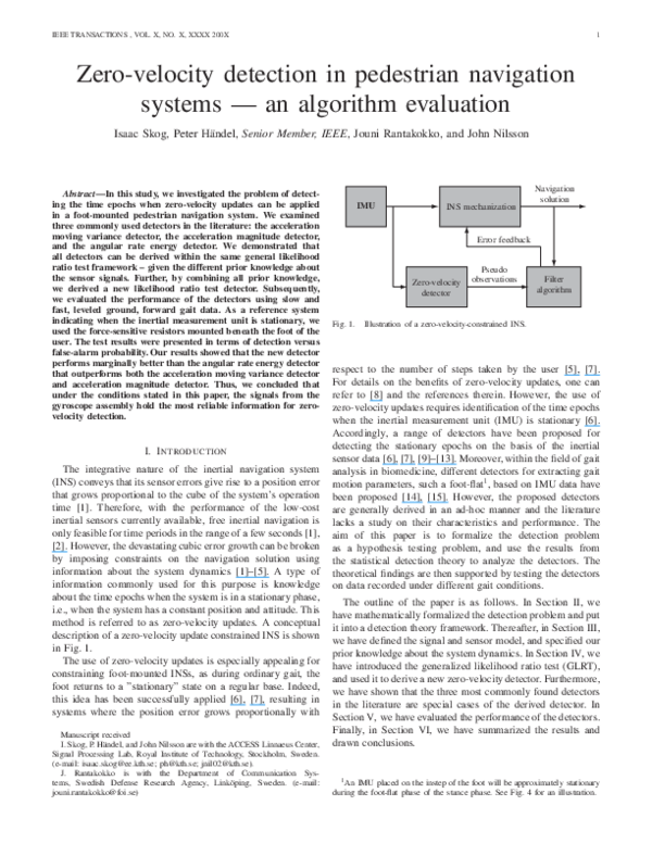 (PDF) Zero-velocity detection in pedestrian navigation systems—an algorithm evaluation