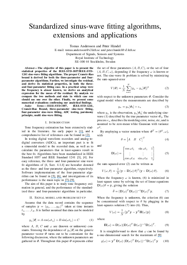 (PDF) Standardized sinus-wave fitting algorithms, extensions and applications