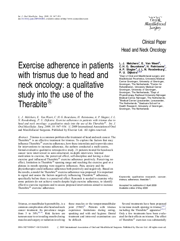 (PDF) Exercise adherence in patients with trismus due to head and neck oncology: a qualitative ...