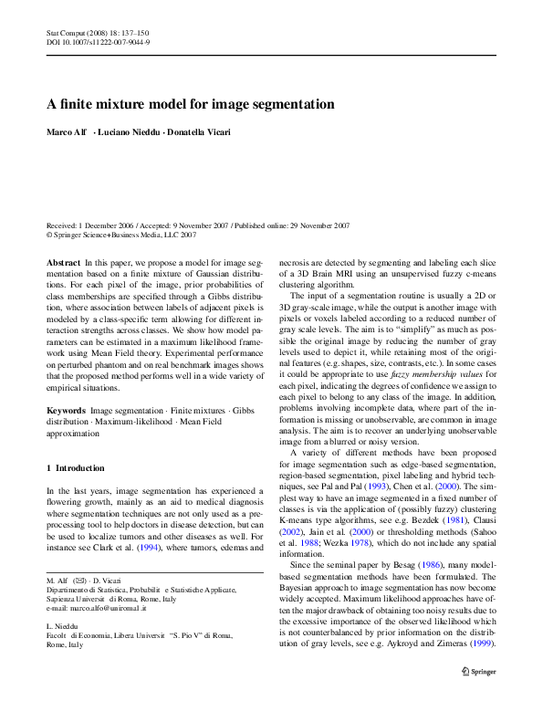 (PDF) A finite mixture model for image segmentation