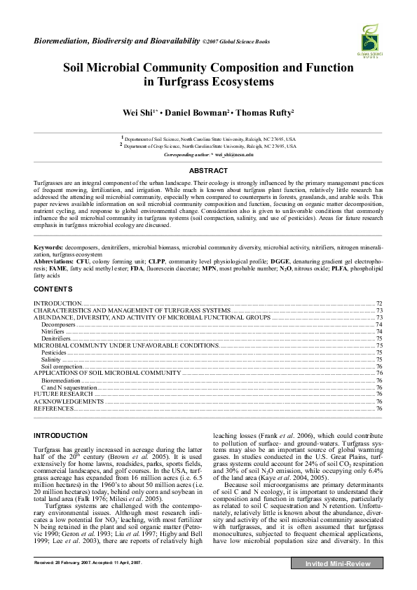 Soil Microbial Community Composition and Function in Turfgrass Ecosystems