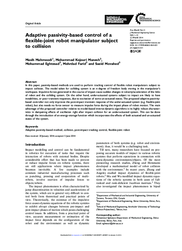 (PDF) Adaptive passivity-based control of a flexible-joint robot manipulator subject to collision