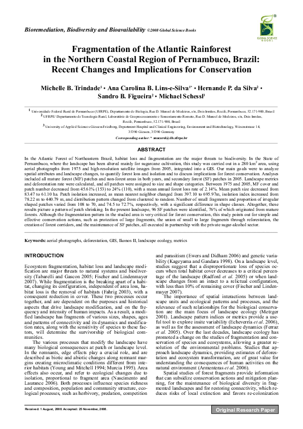 Fragmentation of the Atlantic Rainforest in the Northern Coastal Region ...