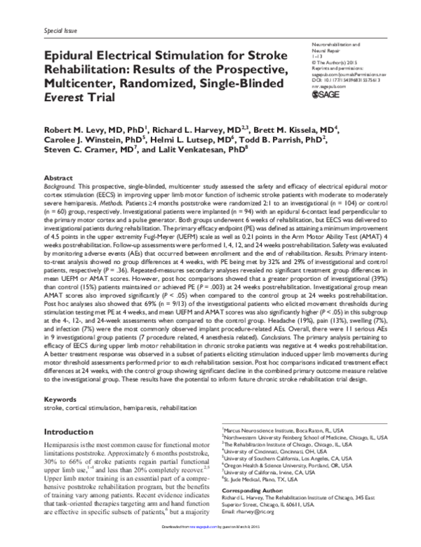 (PDF) Epidural Electrical Stimulation for Stroke Rehabilitation ...