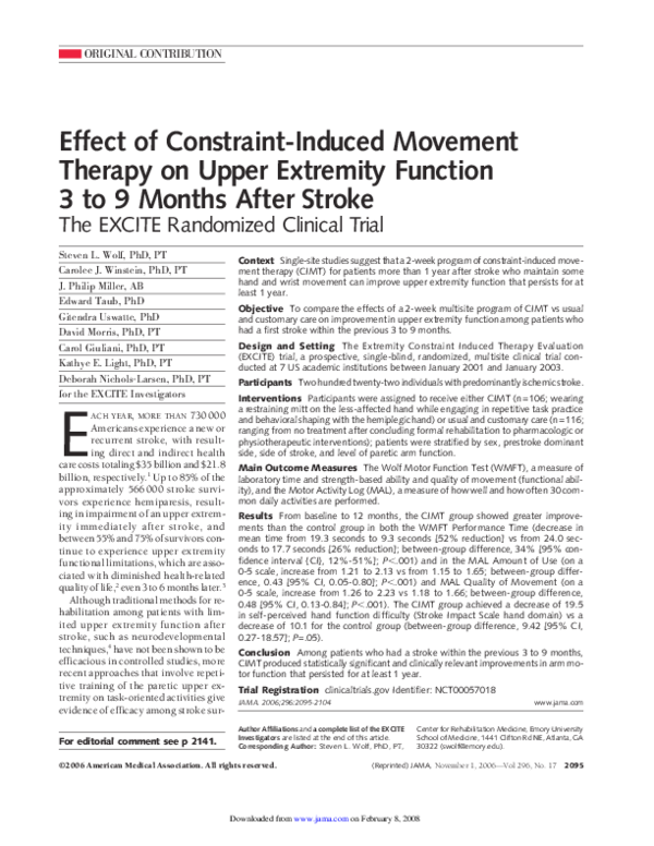(PDF) Effect of Constraint-Induced Movement Therapy on Upper Extremity ...
