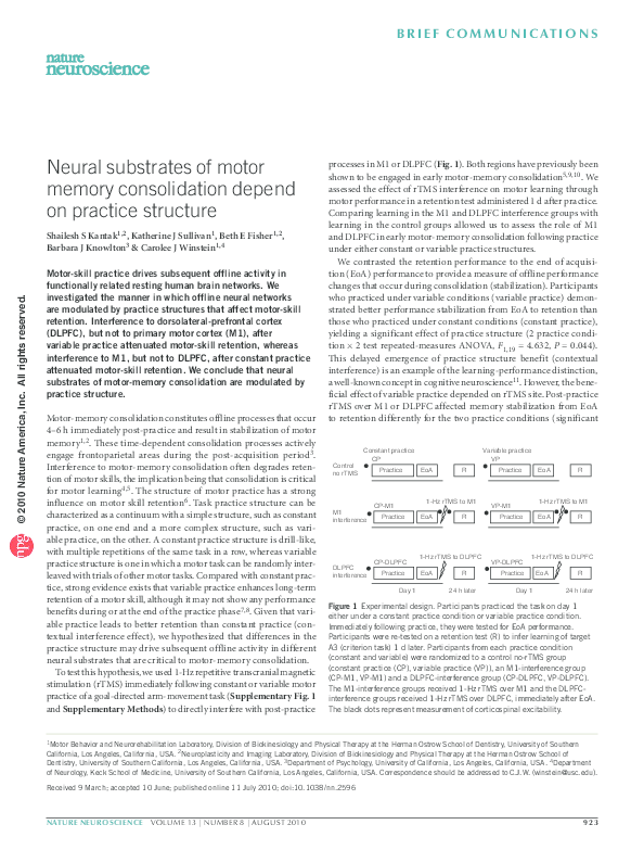 (PDF) Neural substrates of motor memory consolidation depend on ...
