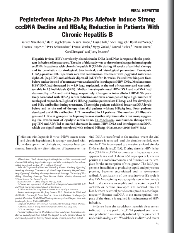 (PDF) Peginterferon alpha-2b plus adefovir induce strong cccDNA decline ...