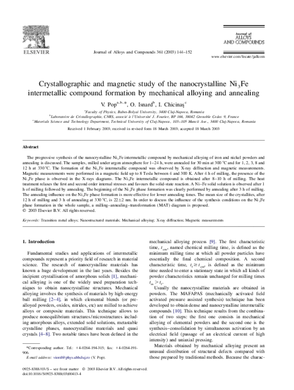 (PDF) Crystallographic and magnetic study of the nanocrystalline Ni3Fe ...